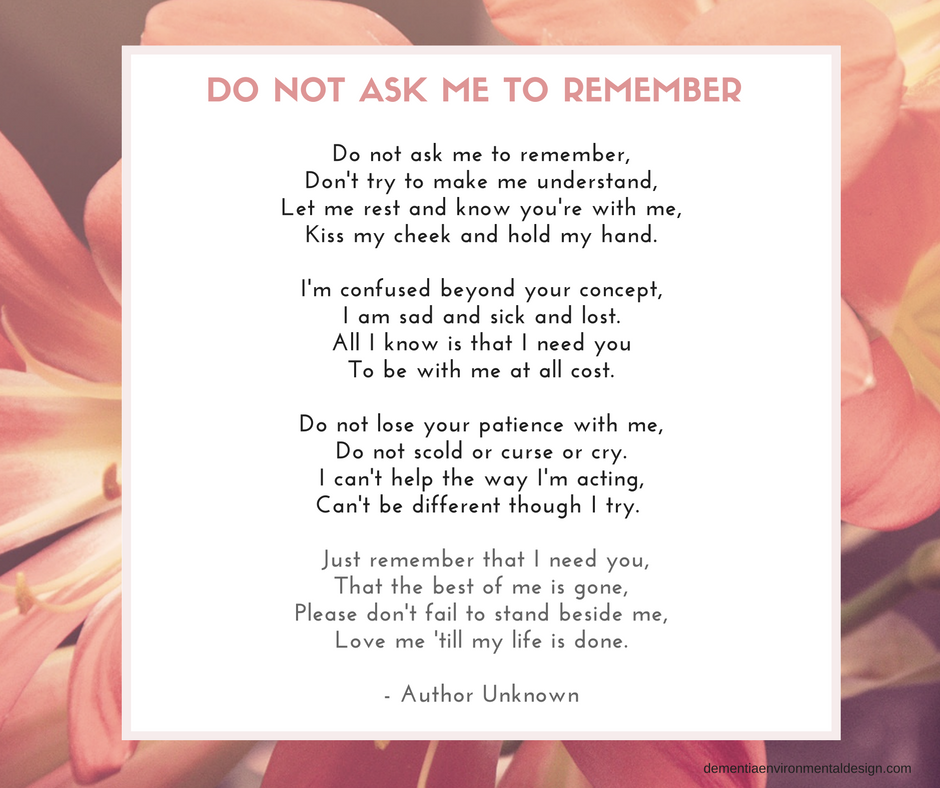 Poem: Do not ask me to remember – Designing for Aged Care